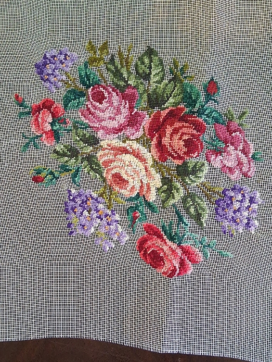 Handmade | Art | Floral Petit Point Needlepoint With Pink Red And ...